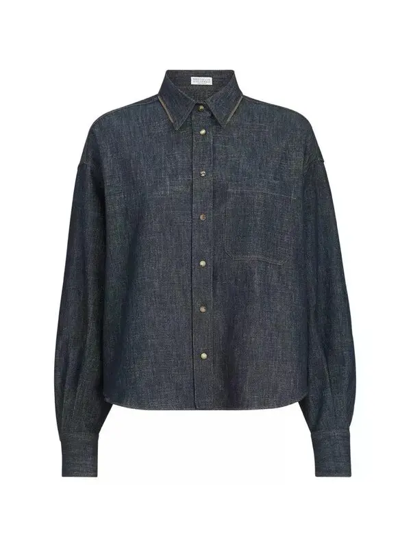 Brunello Cucinelli Sparkling No-fade Denim Shirt With Shiny Collar - Blue