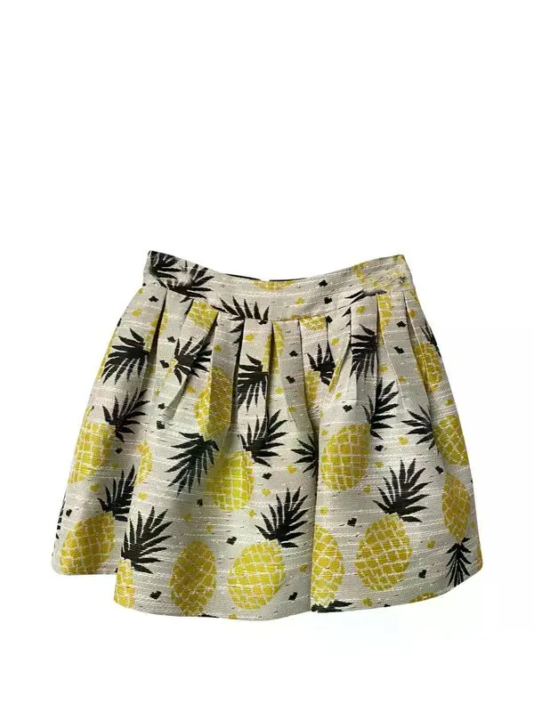 Alice + Olivia Pineapple-print Pleated Mini Skirt - White