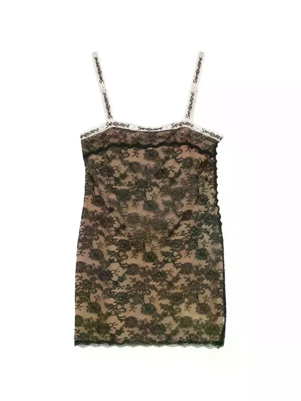 Saint Laurent Lace-overlay Logo-strap Mini Dress - Black