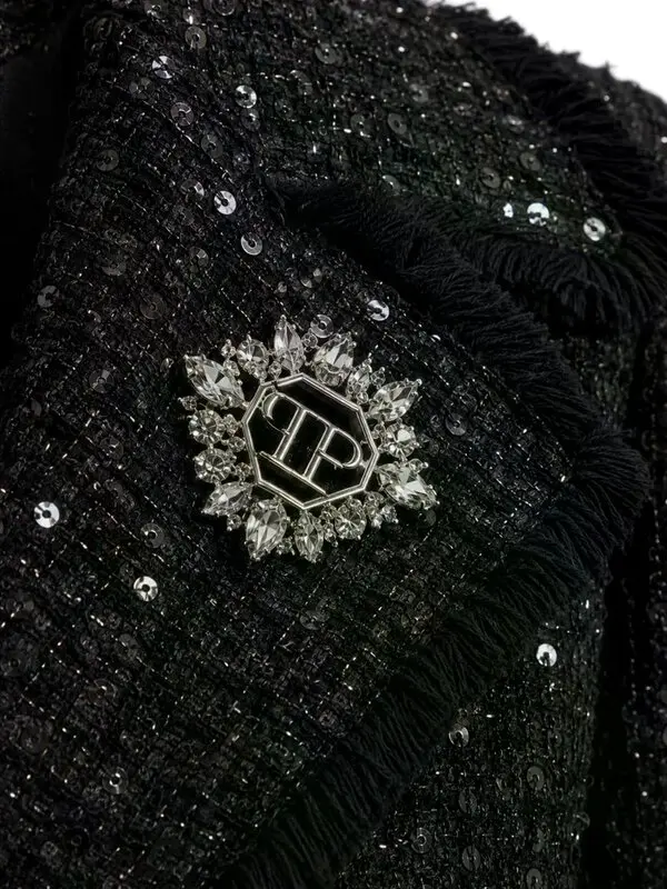 Philipp Plein Embellished Sequined Tweed Long Coat