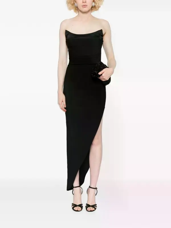ROOM76 Asymmetrical Hem Strapless Maxi Dress