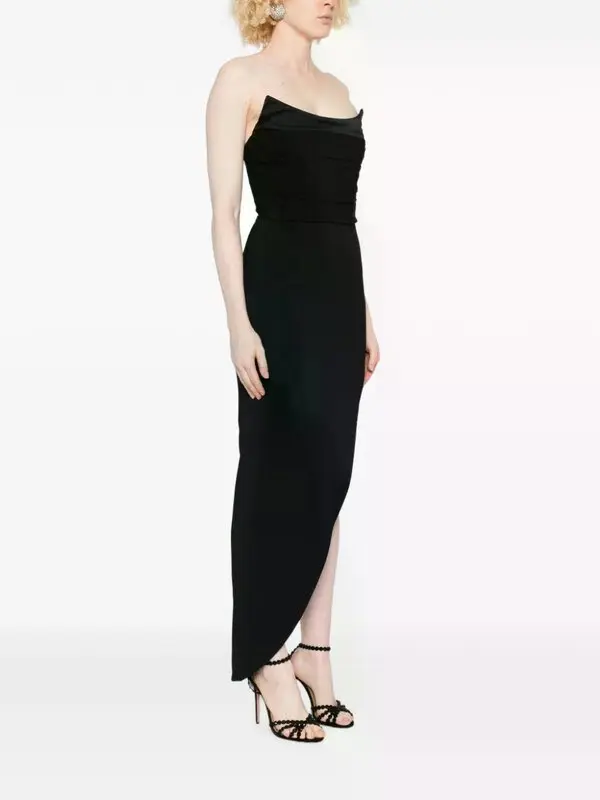 ROOM76 Asymmetrical Hem Strapless Maxi Dress