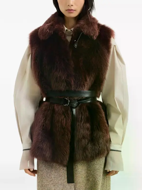 Brunello Cucinelli Shearling Vest With Nappa Leather Belt And Monili Embroidery