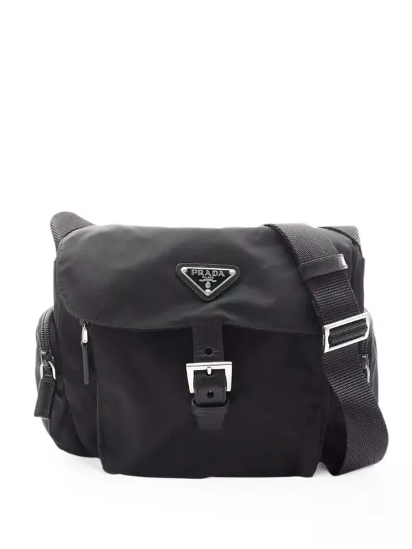 Prada 2010s Tessuto Buckle Shoulder Bag - Black