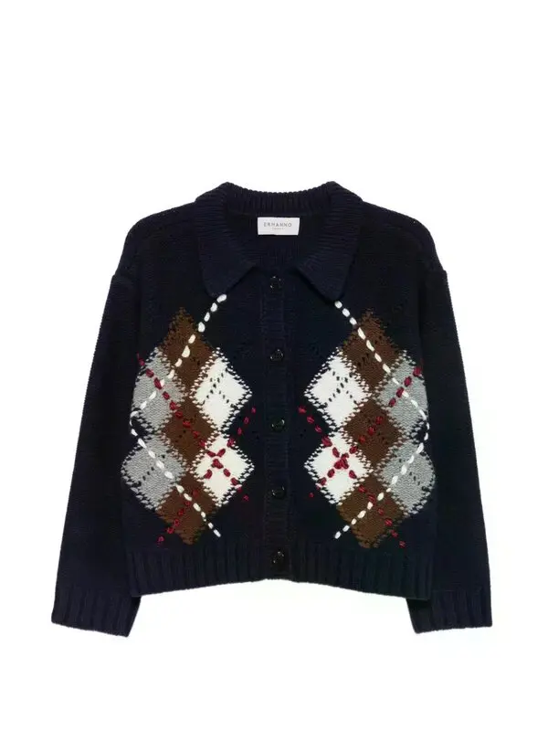 ERMANNO FIRENZE Argyle-knit Collared Cardigan