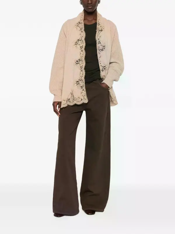ERMANNO FIRENZE Lace-trimmed Ribbed Knit Cardigan