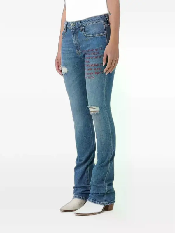 VICTORY GATE Distressed Slogan-print Jeans