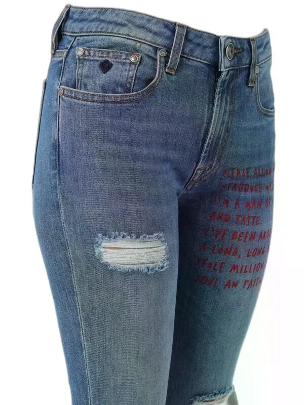 VICTORY GATE Distressed Slogan-print Jeans
