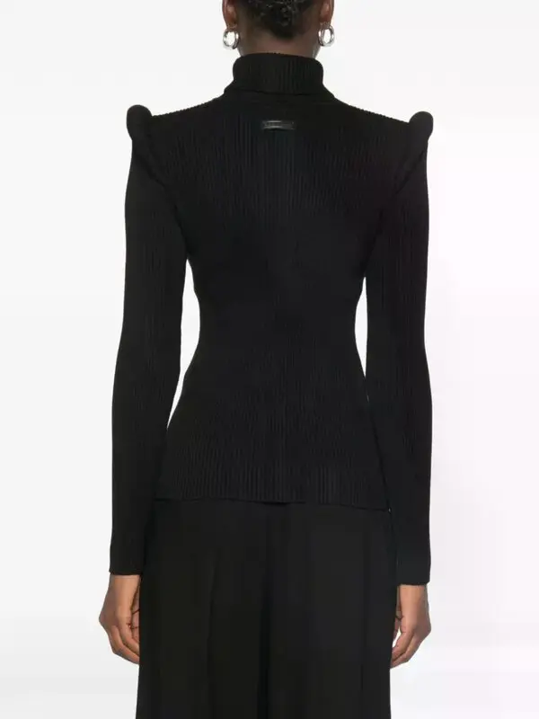 Elisabetta Franchi Ribbed Knit Turtleneck Sweater With Padded Shoulders