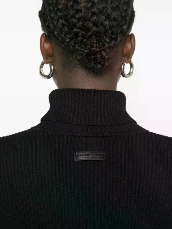 Elisabetta Franchi Ribbed Knit Turtleneck Sweater With Padded Shoulders