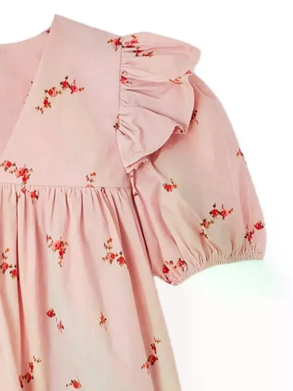 GANNI Floral Print Puff Sleeve Mini Dress