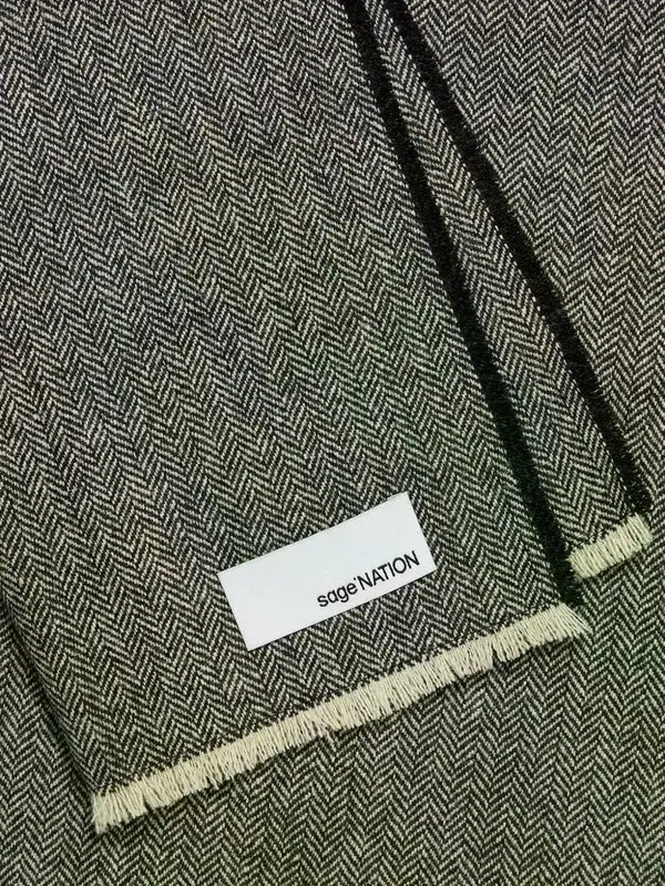SAGE NATION Herringbone-pattern Frayed Scarf