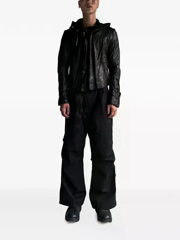 SAN263-1 Embroidered Hooded Leather Jacket