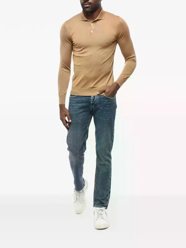Malo Cashmere Long-sleeve Polo Shirt - Brown