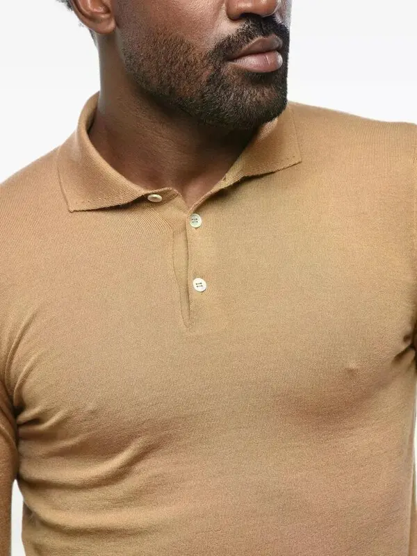 Malo Cashmere Long-sleeve Polo Shirt - Brown