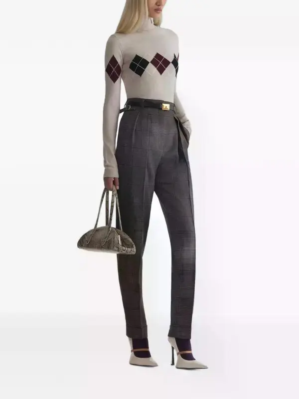 MUGLER Argyle High Neck Knit Top - Neutrals