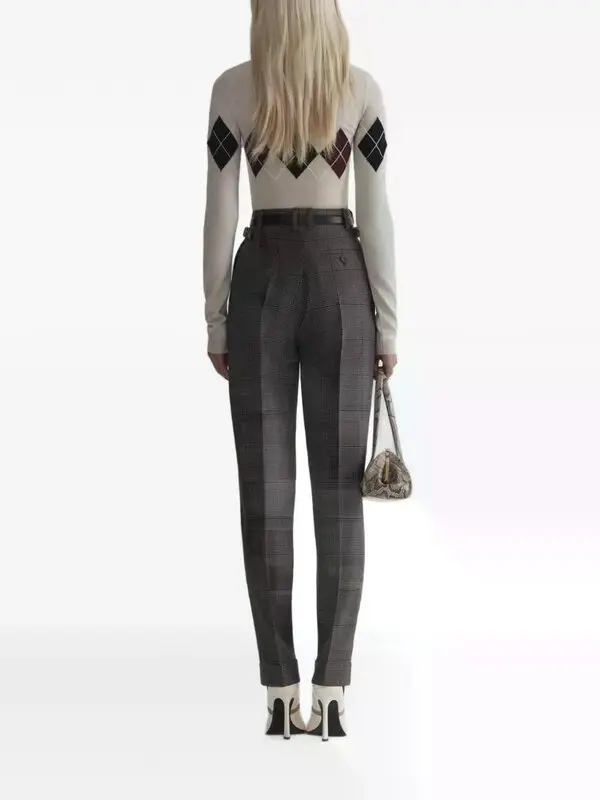MUGLER Argyle High Neck Knit Top - Neutrals