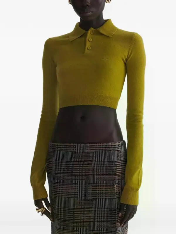 MUGLER Cashmere Cropped Polo Top - Yellow