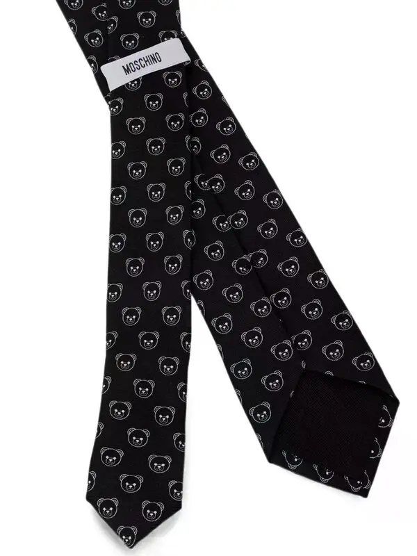Moschino Teddy Bear Motif Silk Neck Tie