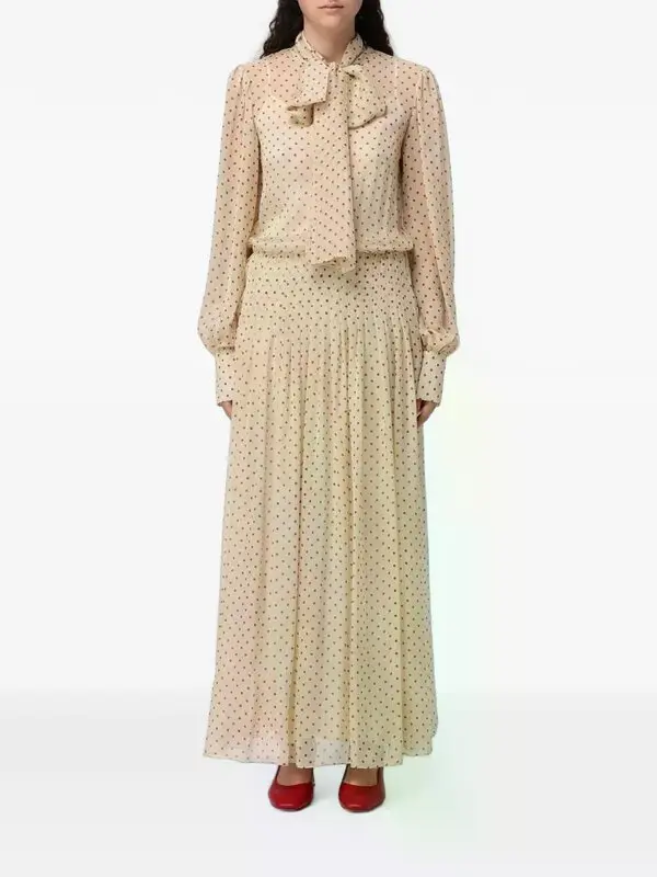 CRIDA MILANO Papavero Polka-dot Pussy-bow Maxi Dress