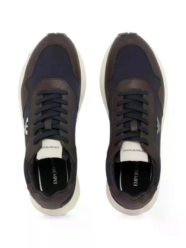 Emporio Armani Recycled Nylon Sneakers With Saffiano Details - Blue