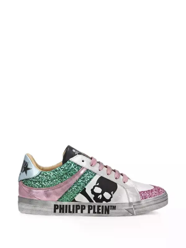 Philipp Plein Nappa Leather Glitter Skull Low-top Sneakers
