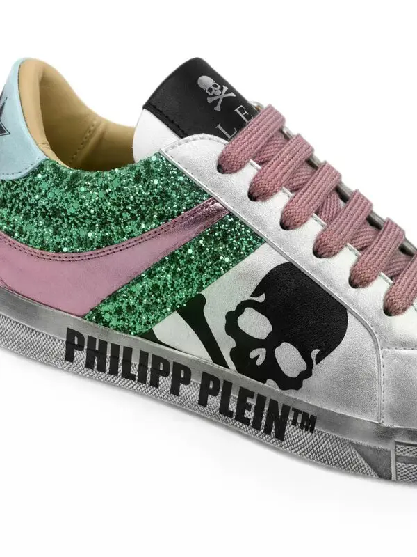 Philipp Plein Nappa Leather Glitter Skull Low-top Sneakers