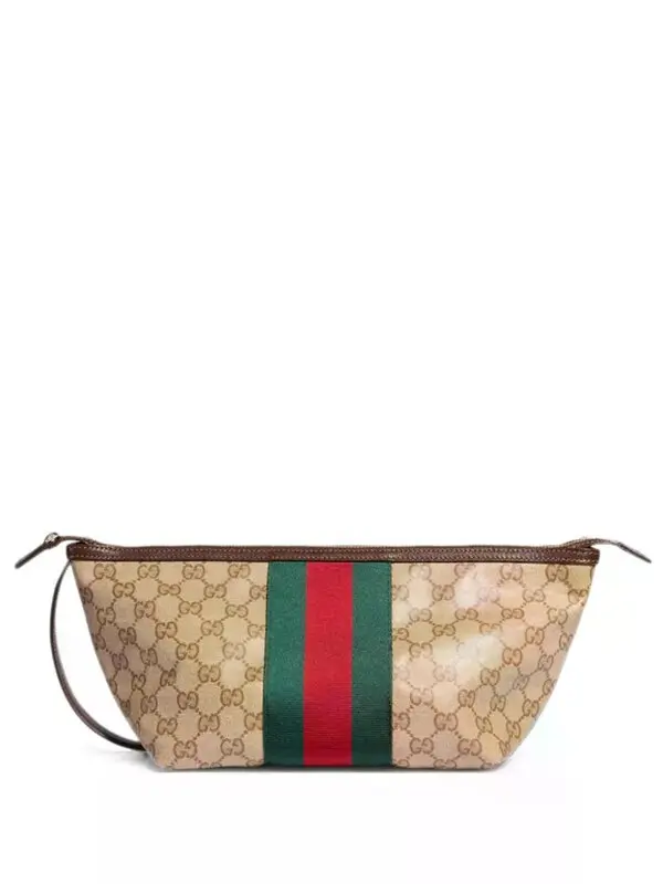 Gucci Gg Supreme Web Stripe Clutch Bag - Neutrals