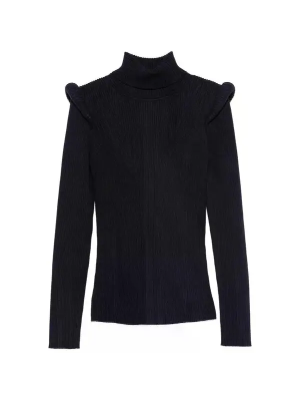 Elisabetta Franchi Padded Shoulder Ribbed Knit Turtleneck - Blue