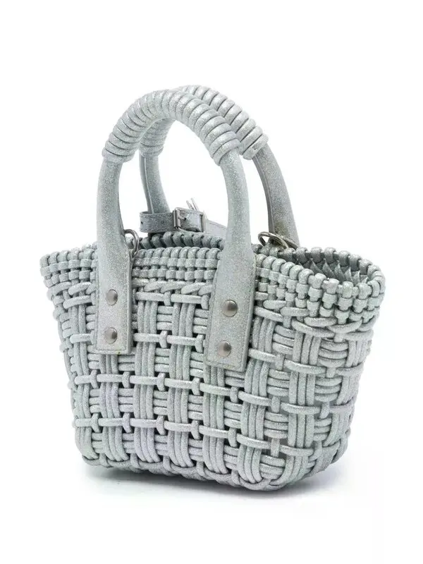 Balenciaga Metallic Faux Leather Bistro Basket Satchel - Silver