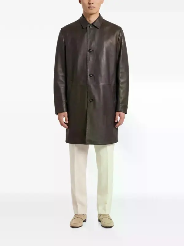 Kiton Single-breasted Leather Coat