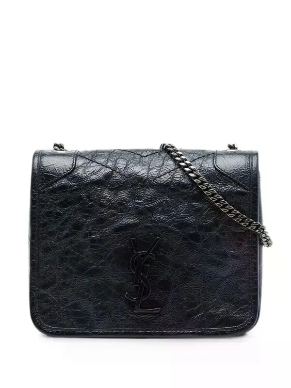 Saint Laurent 2019 Crinkled Calfskin Niki Wallet On Chain Crossbody Bag - Black