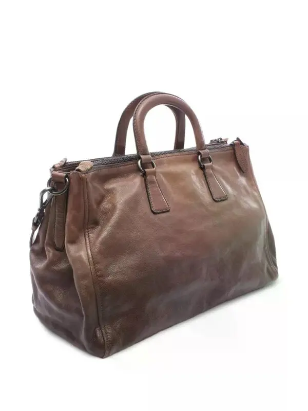 Prada 2000s Metal Logo Tote Bag - Brown