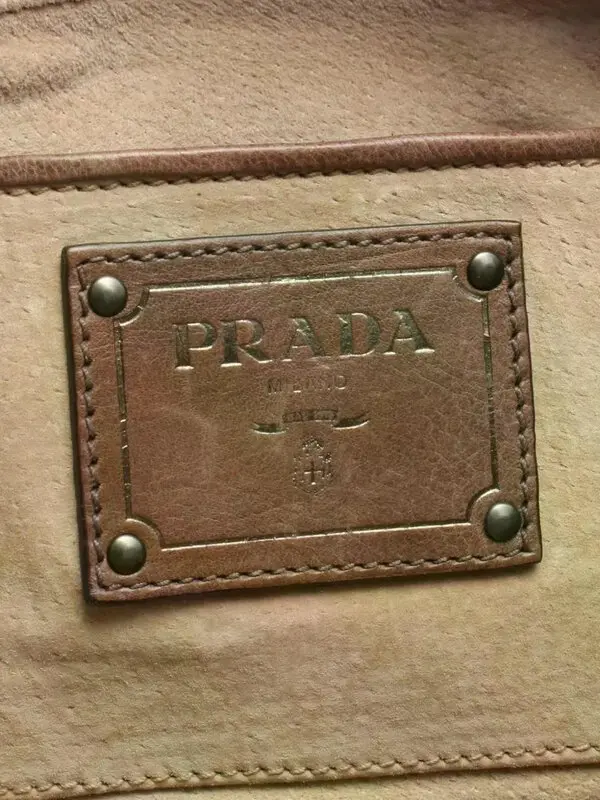 Prada 2000s Metal Logo Tote Bag - Brown