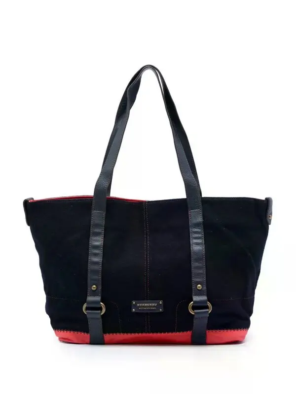 Burberry 2000-2017 Leather Trimmed Canvas Tote Bag