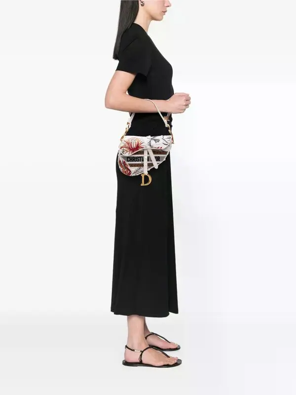 Dior 2020 Canvas Embroidered Camouflage Flowers Saddle Bag Shoulder Bag - White
