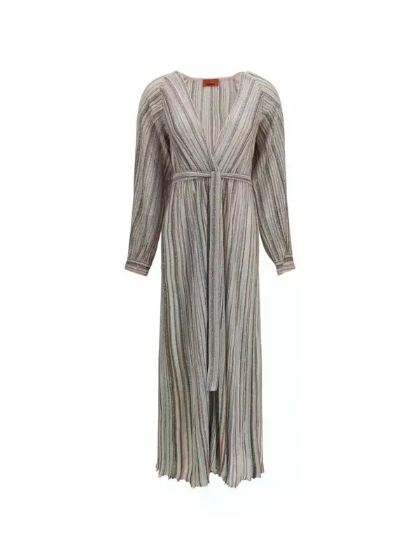 Missoni Long Ribbed Cardigan With Belt And Sequins