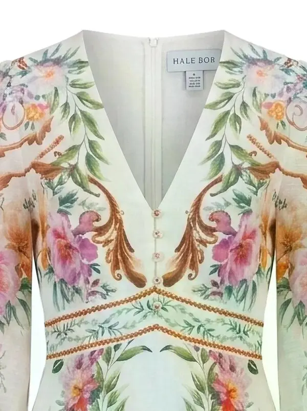 Hale Bob Frida Floral Print Silk Organza Dress - Neutrals