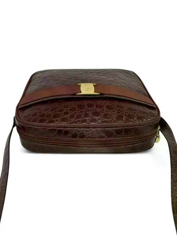 FERRAGAMO 1980-1990 Croc Embossed Leather Vara Crossbody Bag