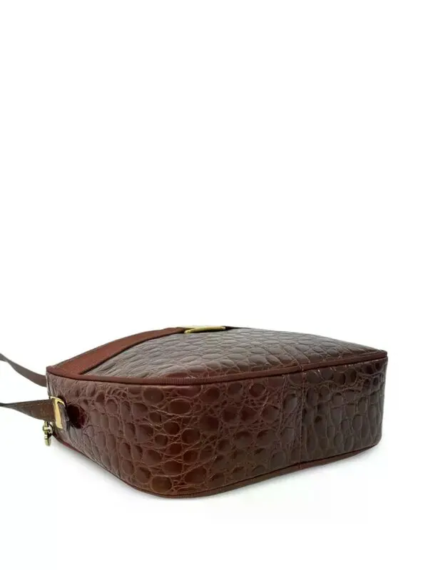FERRAGAMO 1980-1990 Croc Embossed Leather Vara Crossbody Bag