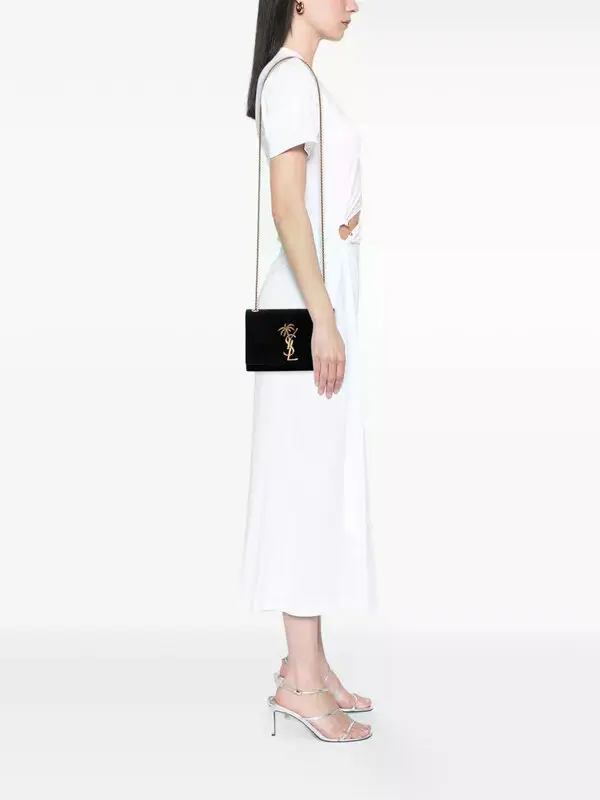 Saint Laurent Suede Monogram Kate Crossbody Bag - Black