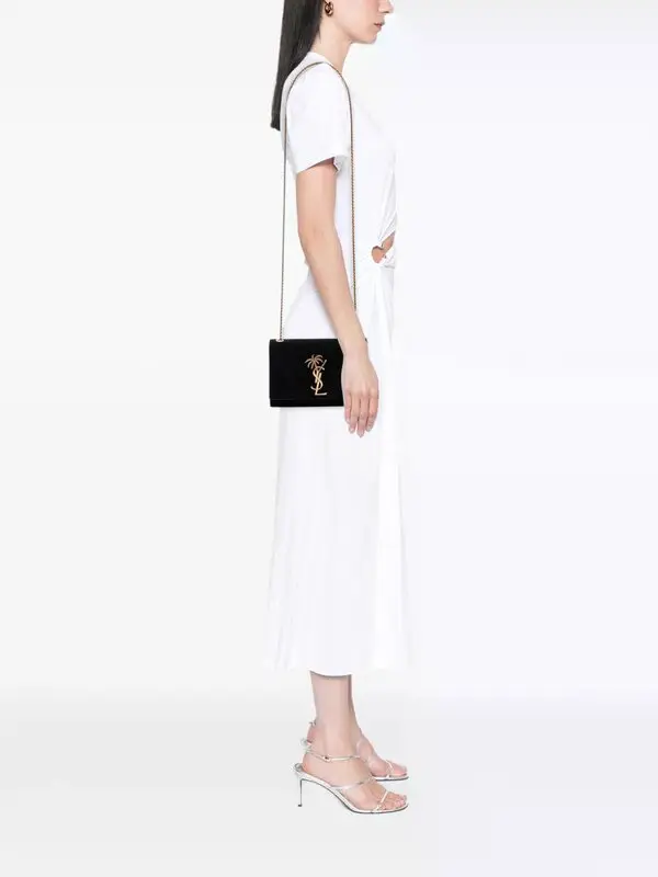 Saint Laurent 2018 Small Suede Palm Tree Classic Monogram Kate Crossbody Bag - Black