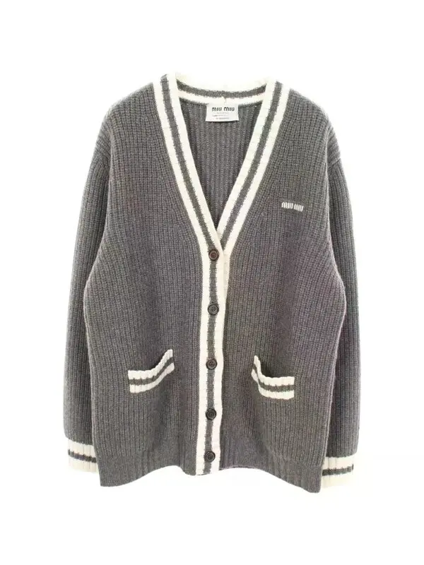 Miu Miu 2010s Logo Rib-knit Cardigan - Grey