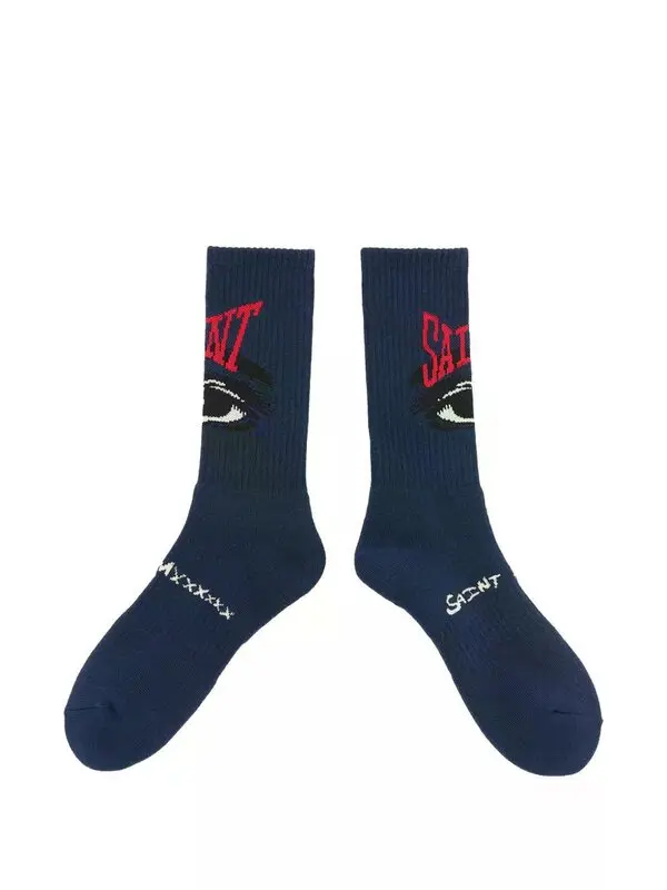 SAINT MXXXXXX Eye Intarsia Ribbed-knit Socks