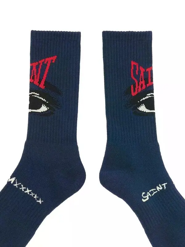 SAINT MXXXXXX Eye Intarsia Ribbed-knit Socks
