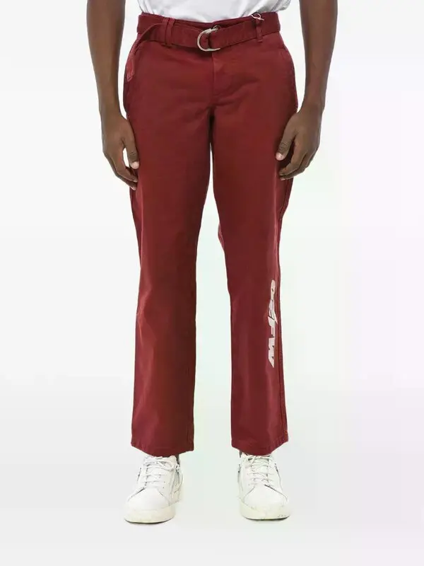 Off-White Belted Logo-print Trousers - Red