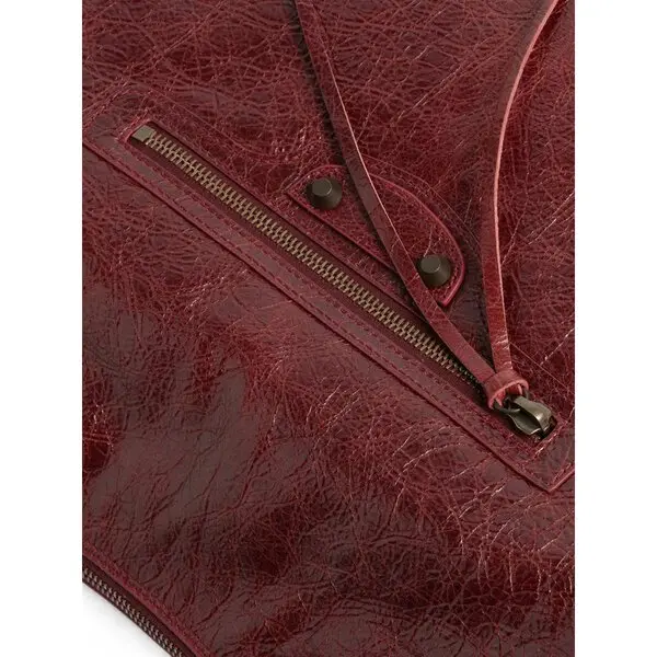 Balenciaga Leather Crinkled Finish Shoulder Bag - Red