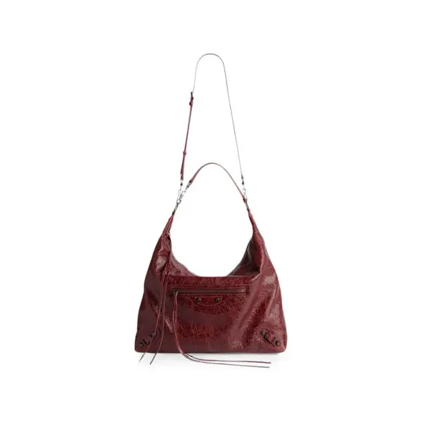 Balenciaga Leather Crinkled Finish Shoulder Bag - Red