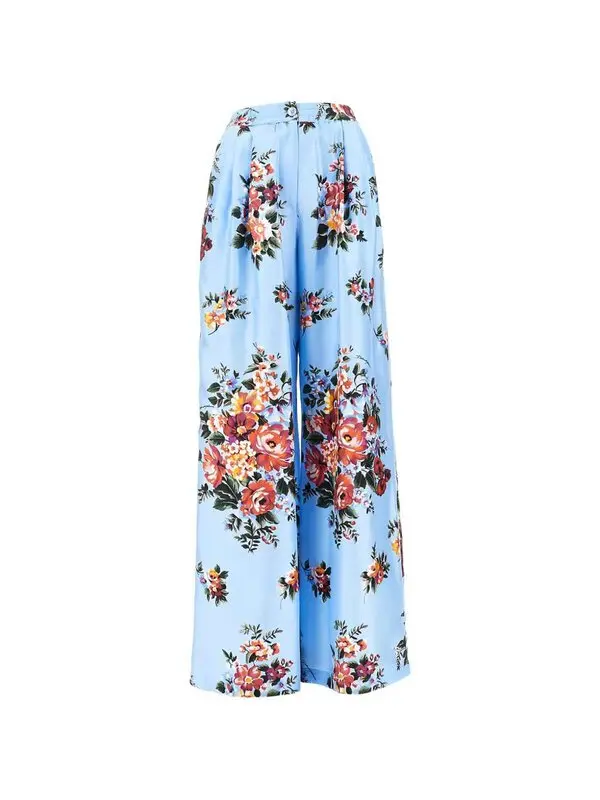 Dolce & Gabbana Floral Print Silk Trousers - Blue