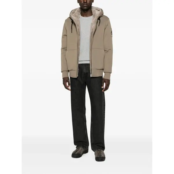 Moose Knuckles Taupe Brown Zip-up Hoodie With Faux-fur Lining